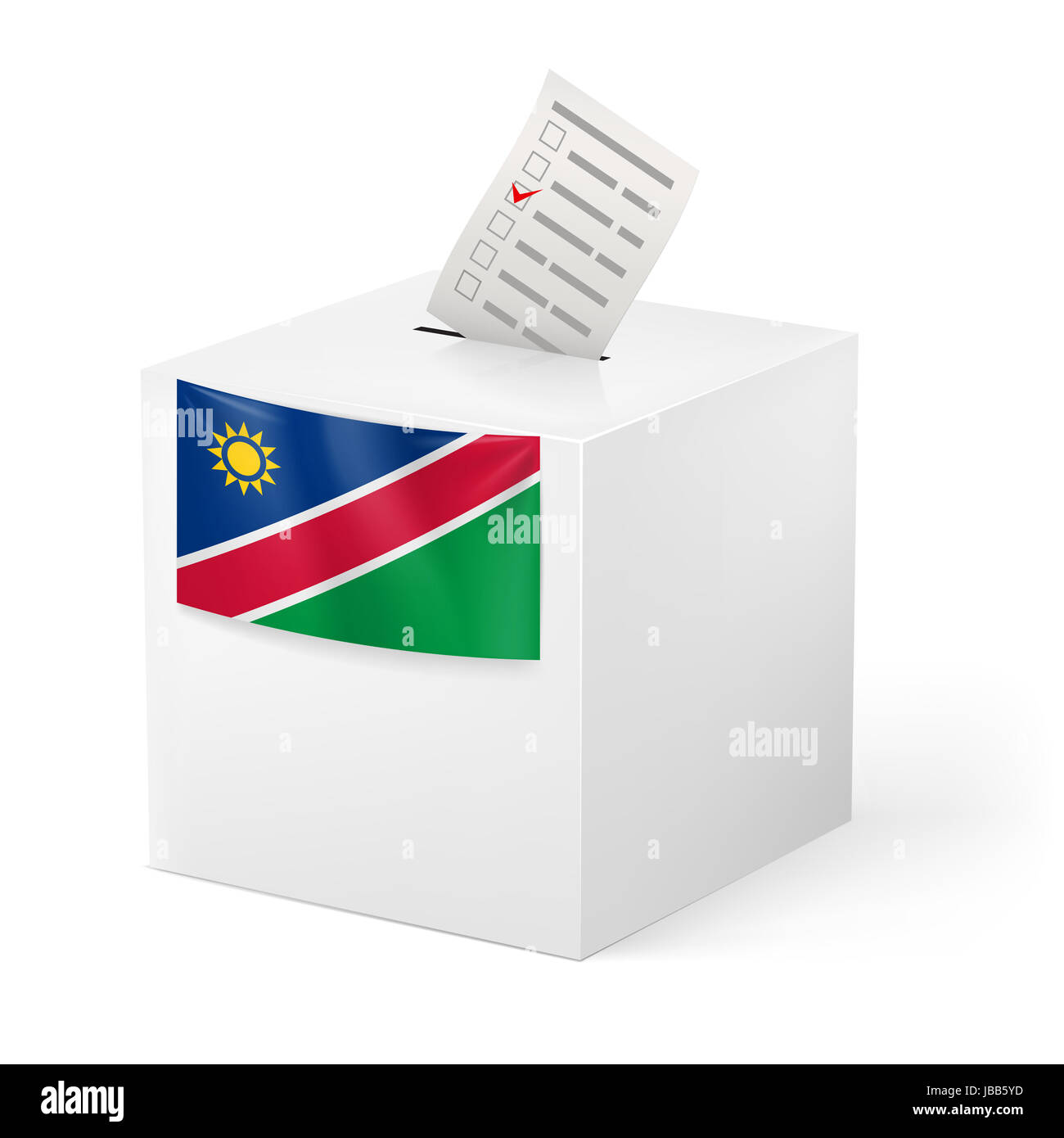 Election in Namibia: ballot box with voting paper on white background ...