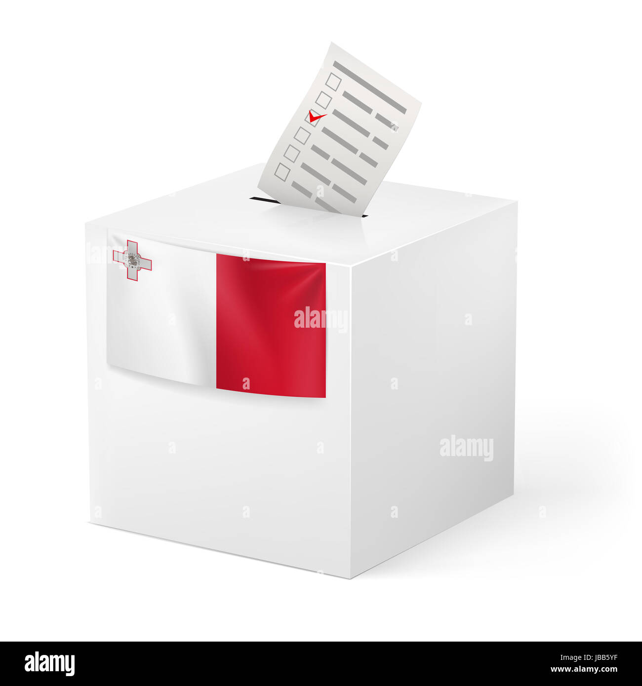 Election in Malta: ballot box with voting paper on white background ...