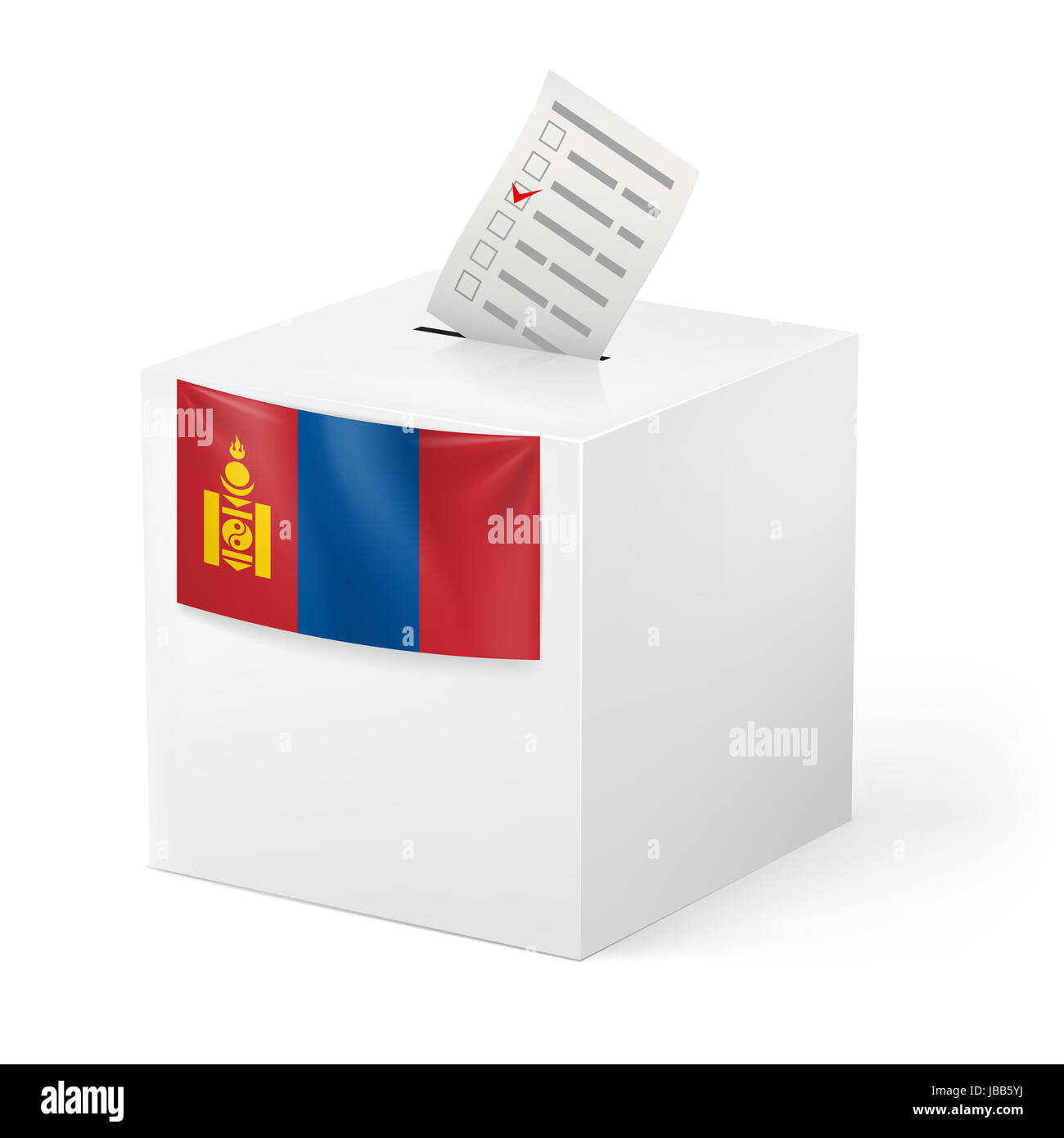 Election in Mongolia: ballot box with voting paper on white background ...