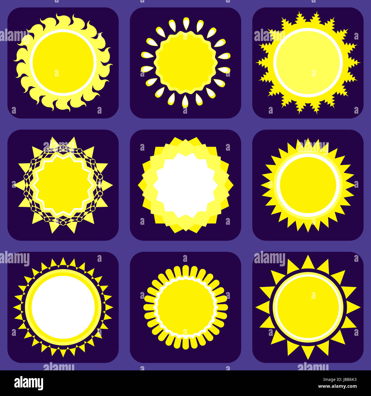 Set of Nine Icons With Different Variations of Sun Stock Photo - Alamy