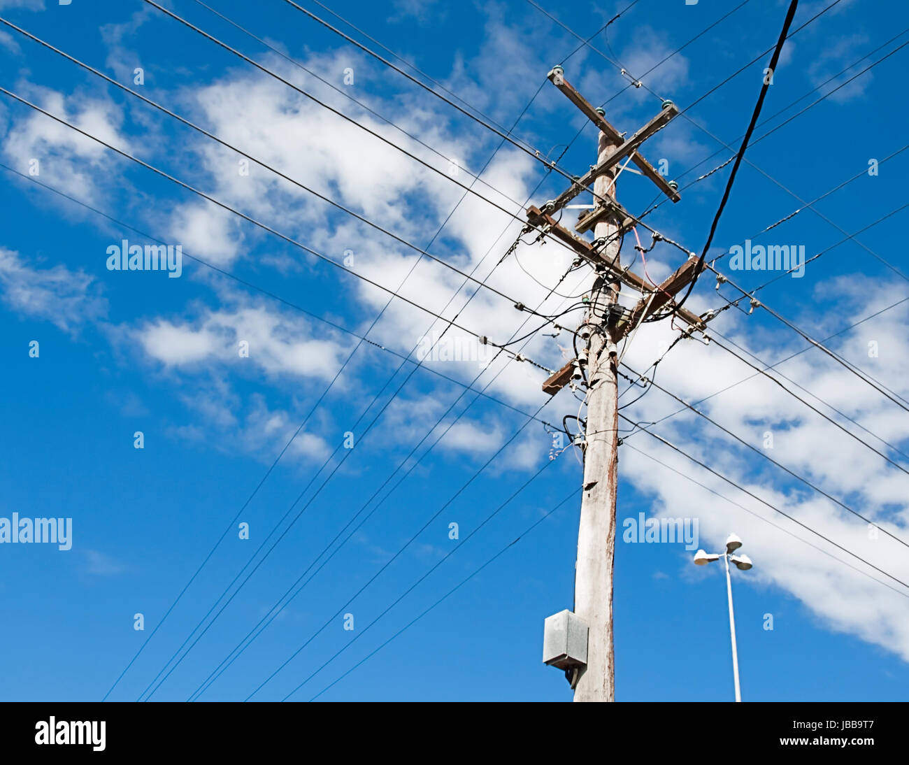 Australian electricity grid with power pole and power lines against ...