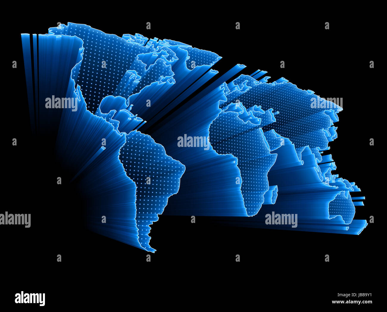 3D World Map with dots and lights representing the digital world ...