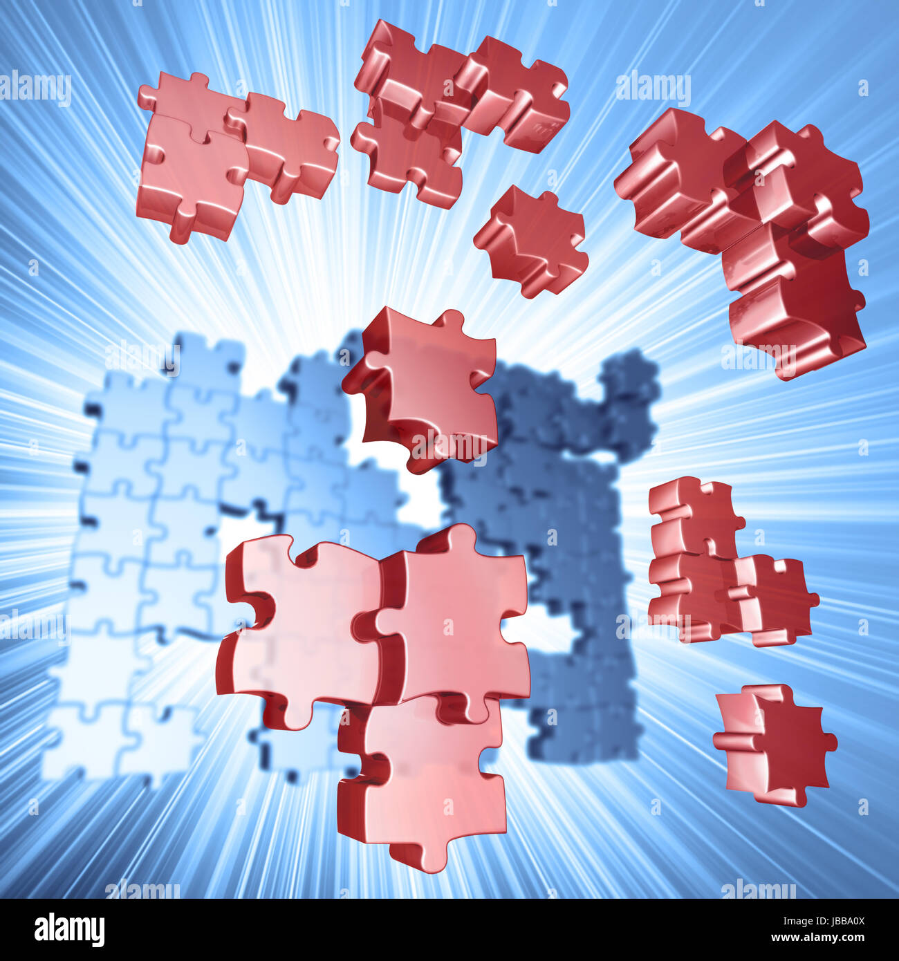 Explosion of puzzle pieces. Concept ideas and solutions Stock Photo - Alamy