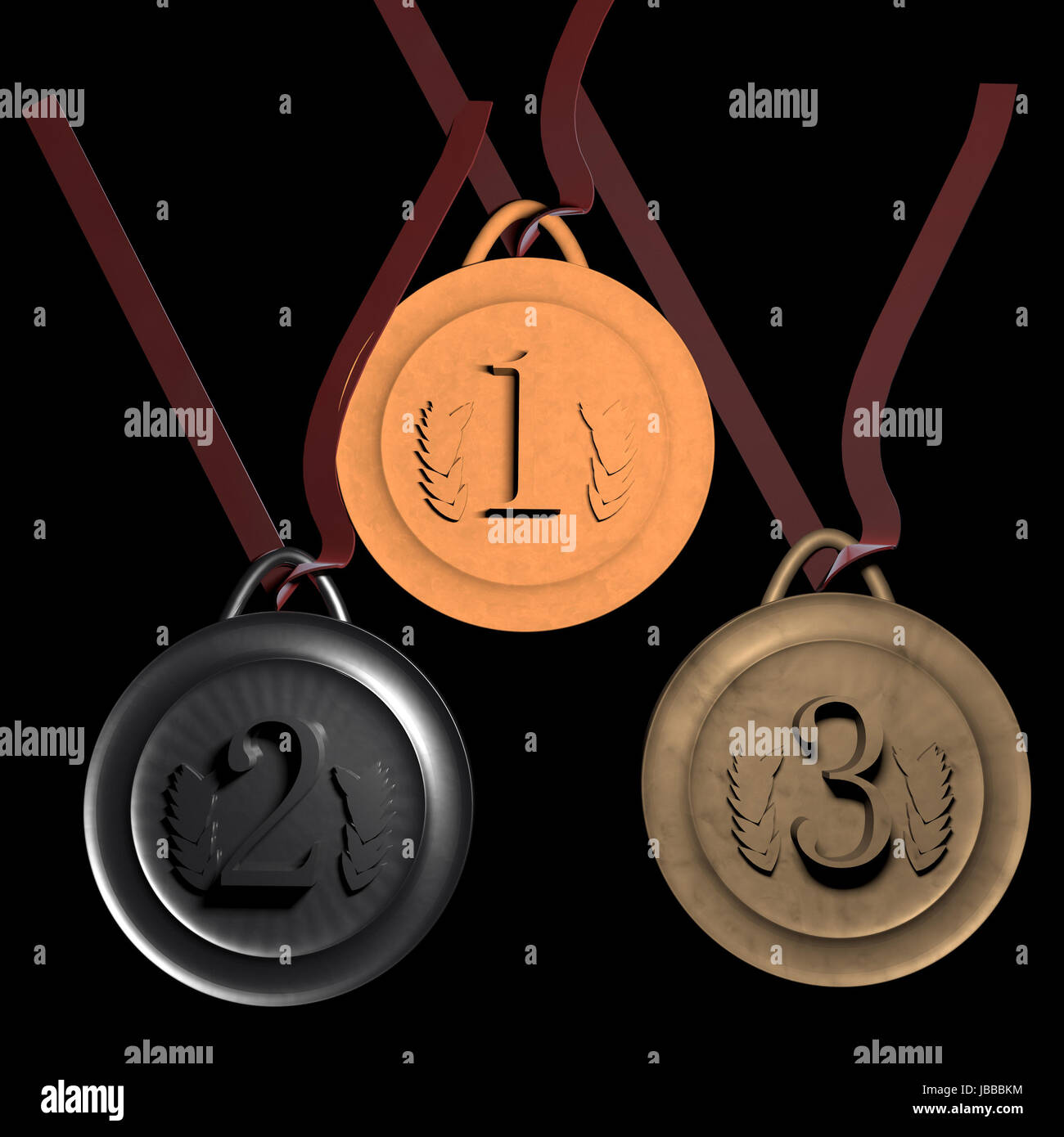 Gold, silver and bronze medals over black, 3d render Stock Photo - Alamy