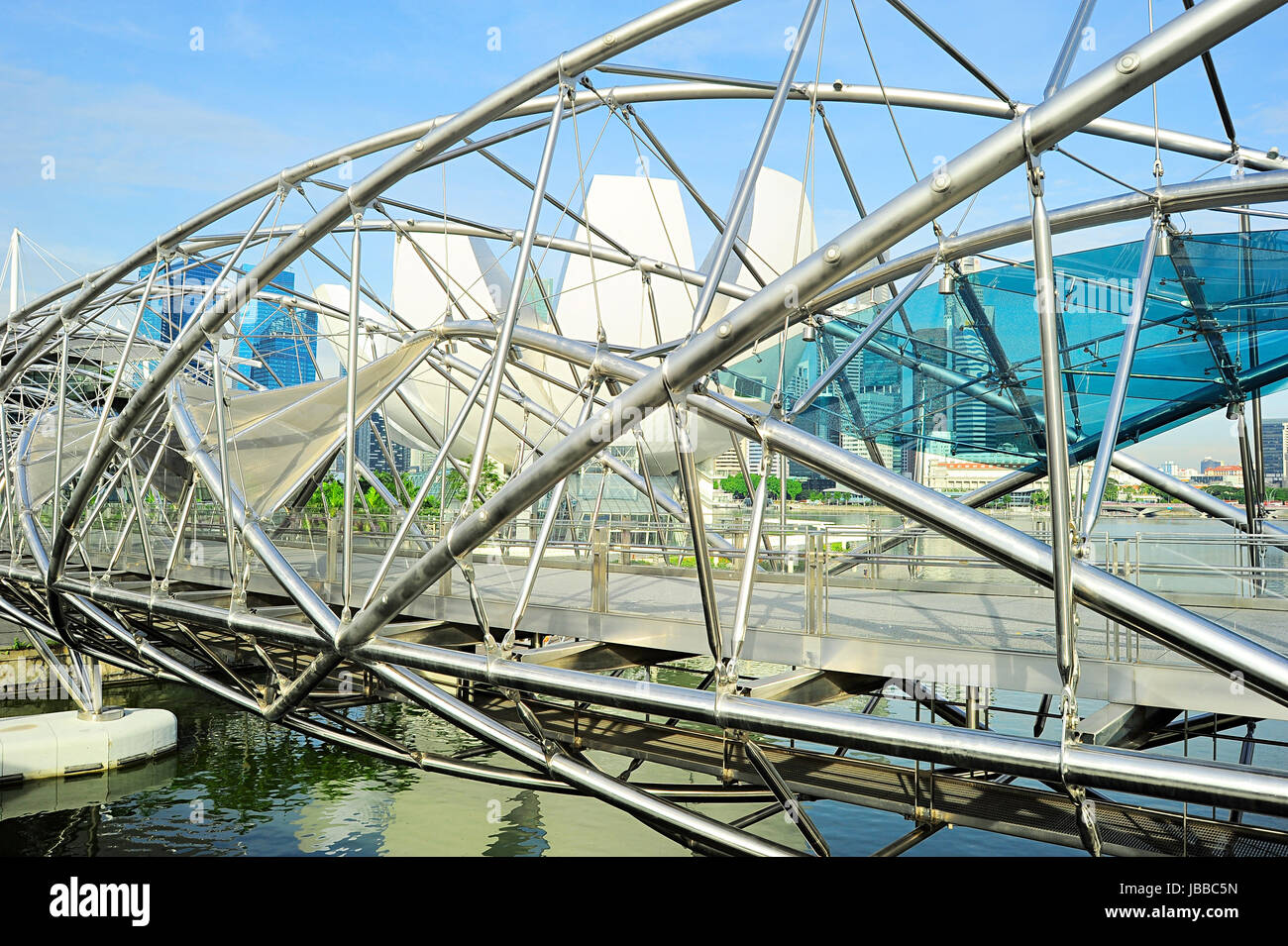 The Helix Bridge in Singapore. Is a bridge in the Marina Bay. The Helix ...