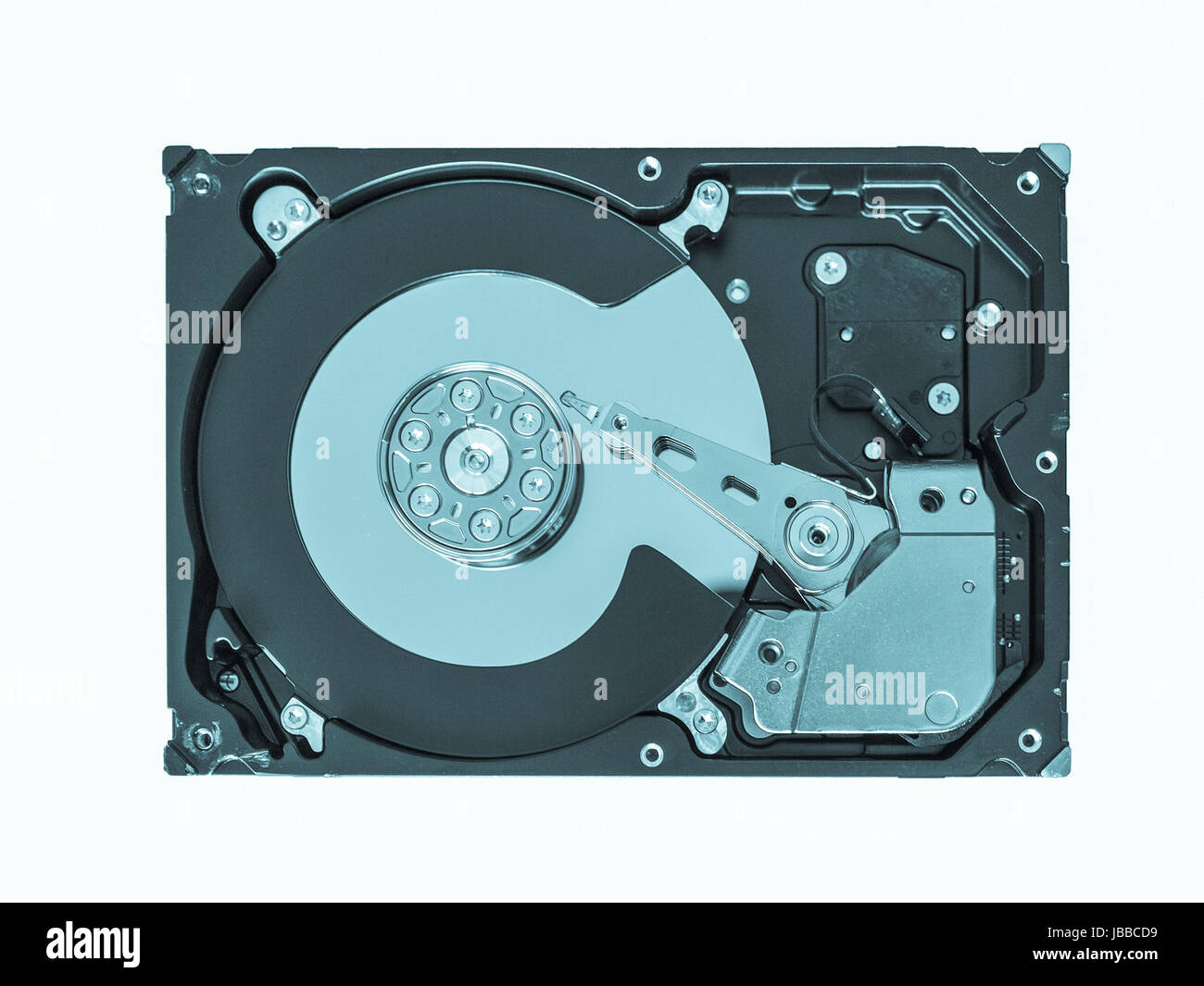 Detail of a computer hard disk for data storage isolated over white ...