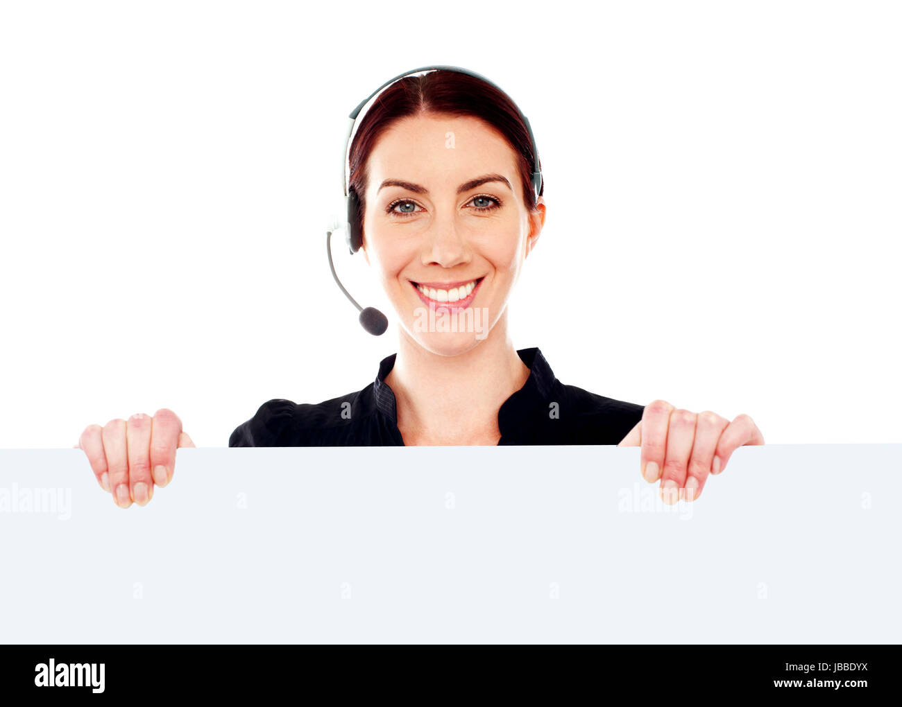 Holding demonstration microphone communication standing hi-res stock ...