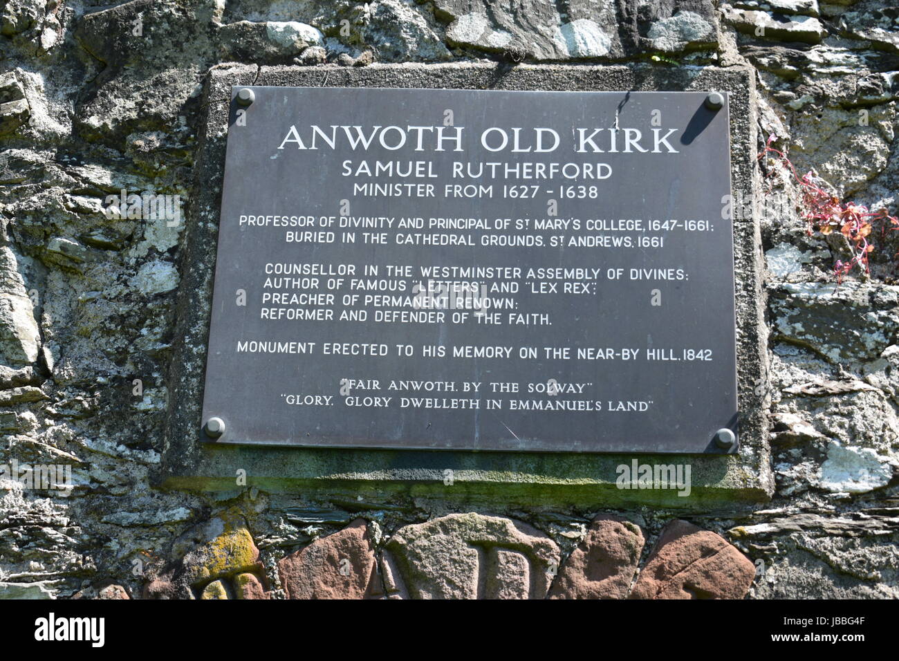 ANWOTH OLD KIRK - MEMORIAL TO SAMUEL RUTHERFORD Stock Photo - Alamy