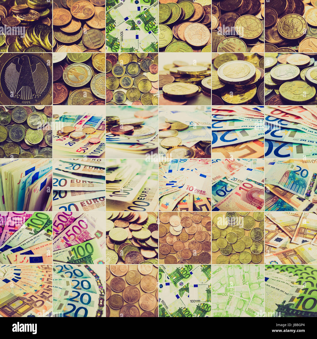 Vintage retro looking Euro money collage with notes and coins Stock ...