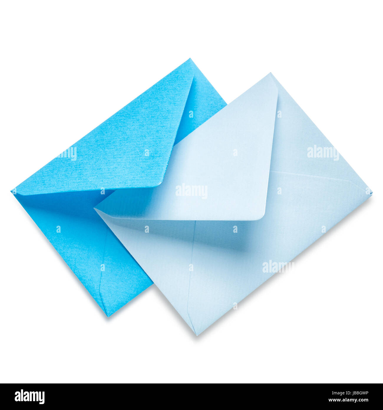 Blue and light blue envelopes on white background, clipping path ...