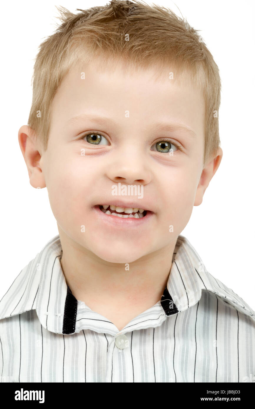 Studio portrait of young beautiful boy on white background Stock Photo ...