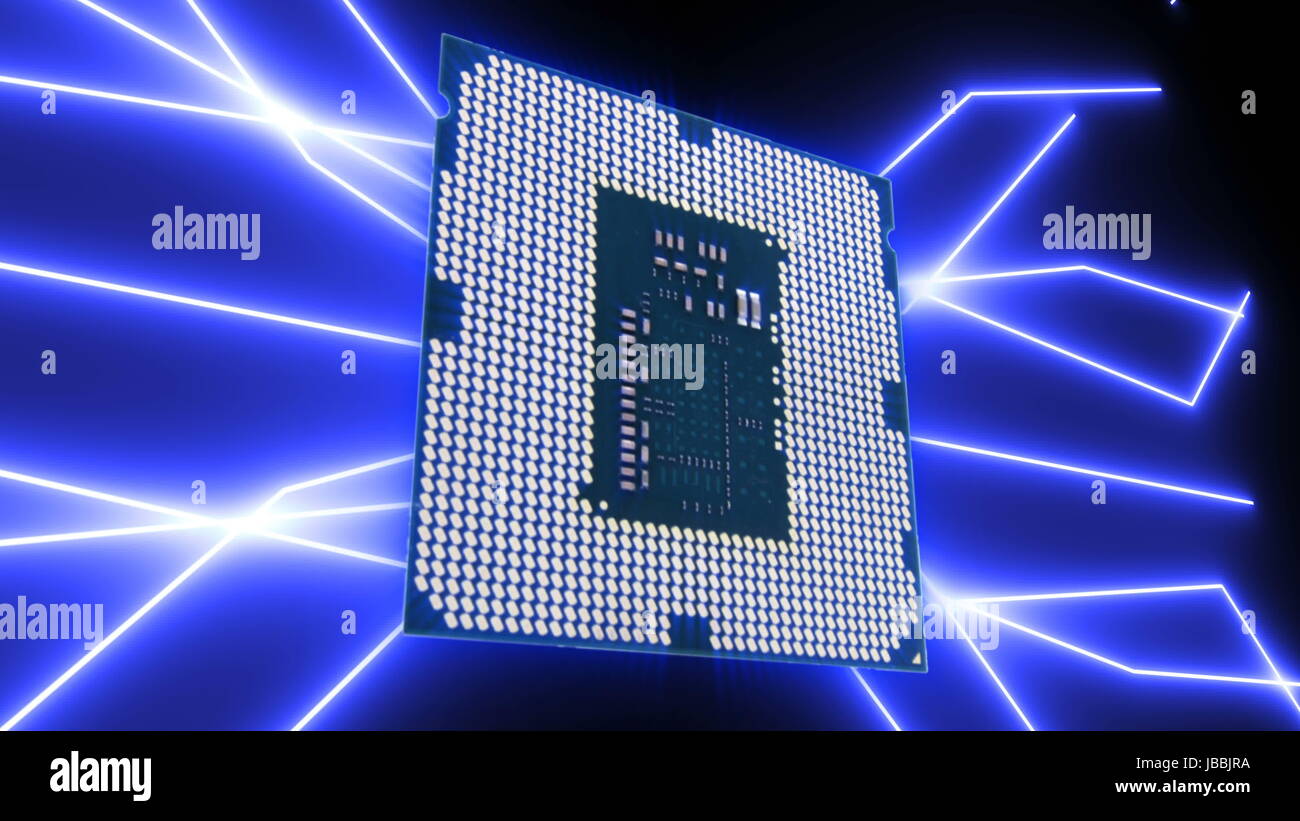 Seamlessly looping video of futuristic circuit board with moving blue ...