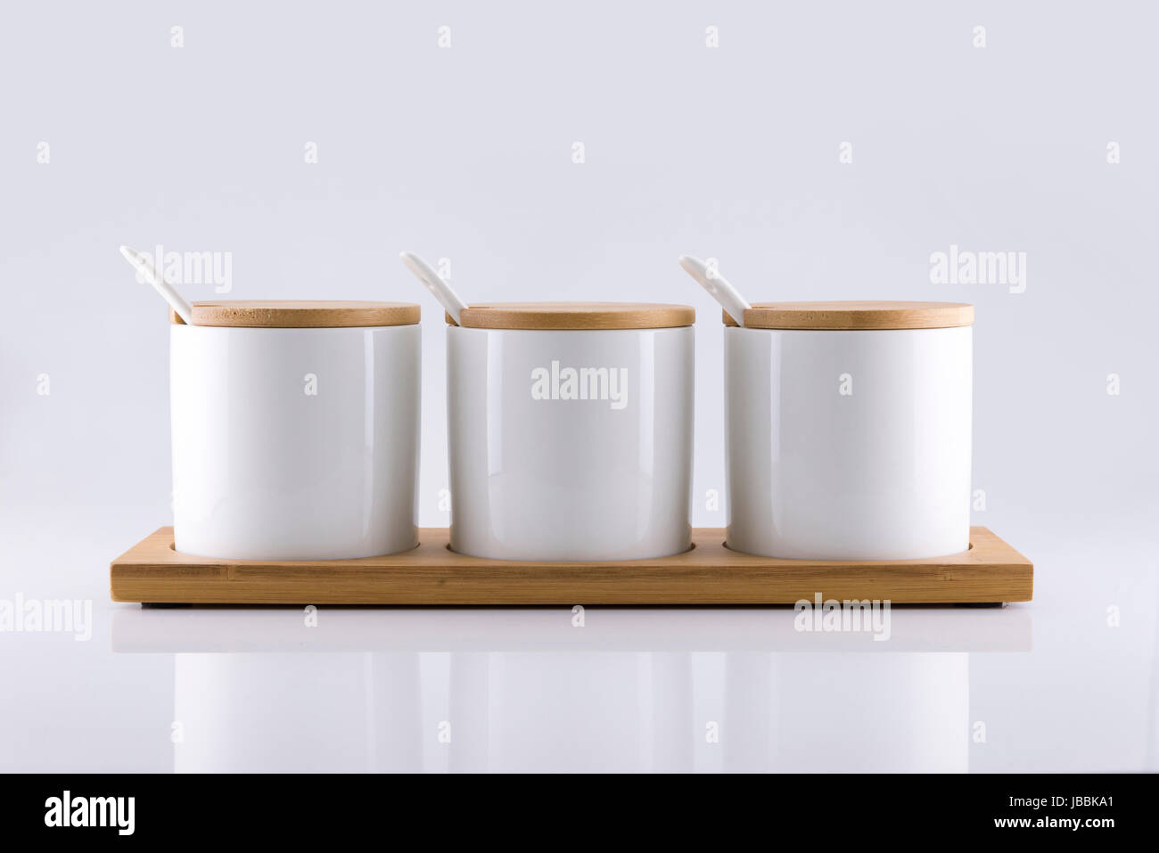 Three ceramic cups, for placing the spice Stock Photo - Alamy