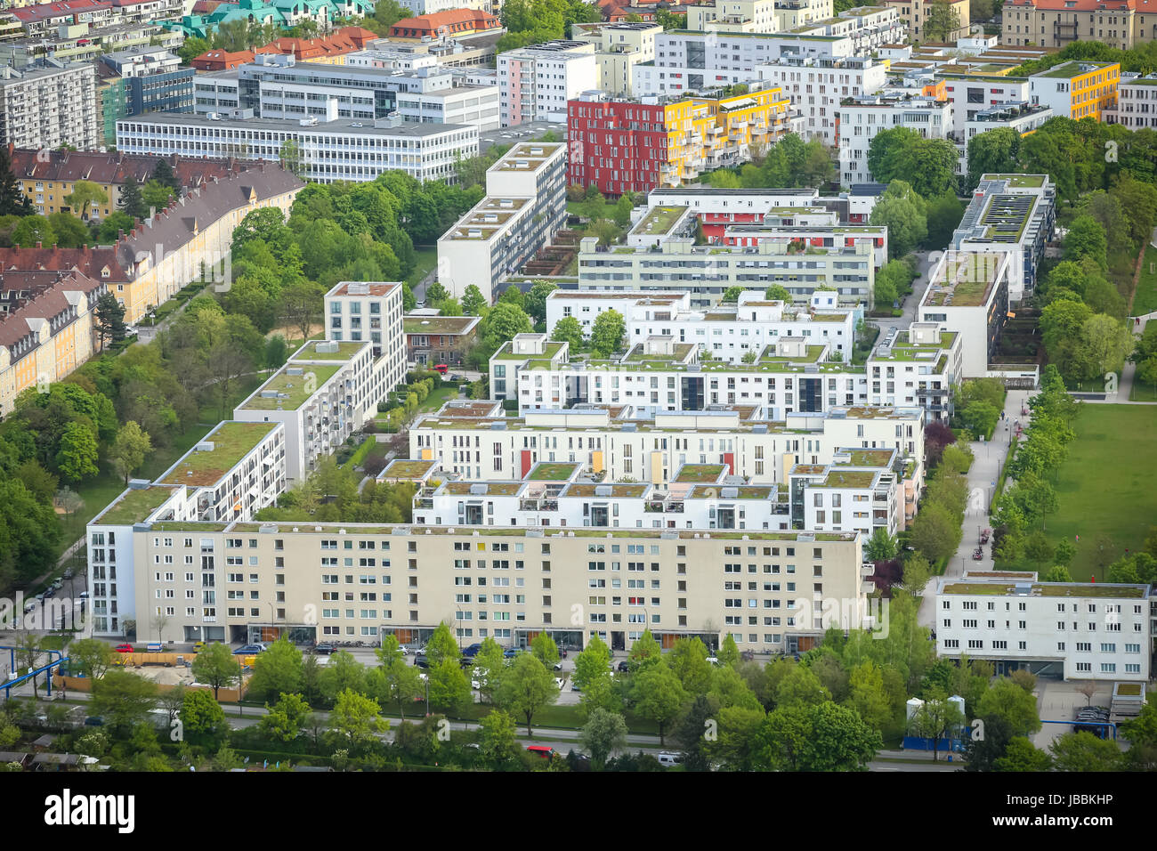 MUNICH, GERMANY - MAY 6, 2017 : Aerial view of residential buildings ...