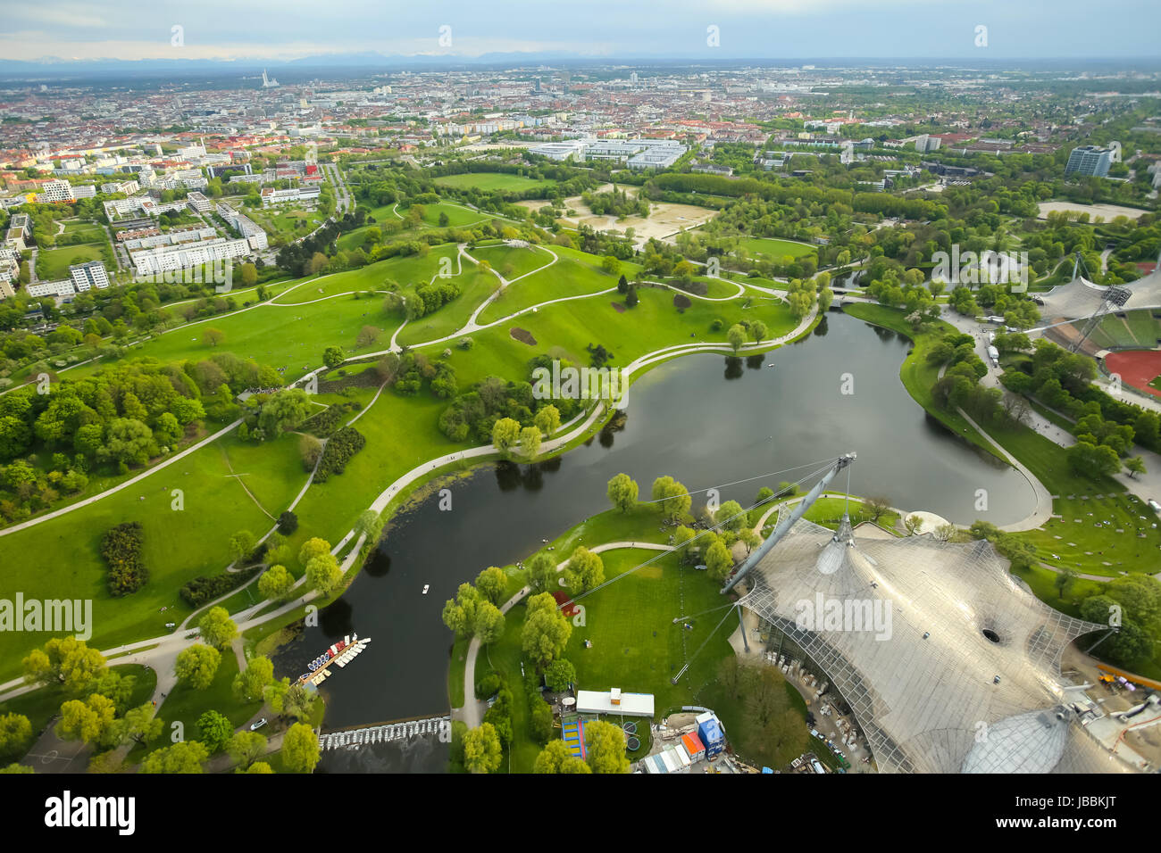 MUNICH, GERMANY - MAY 6, 2017 : The Olympic Park Munich with the city ...