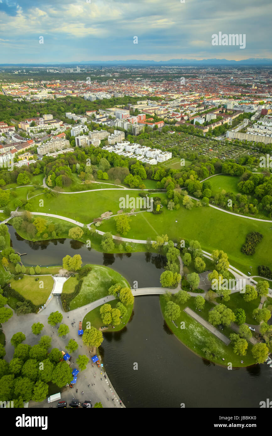 MUNICH, GERMANY - MAY 6, 2017 : The Olympic Park Munich with the city ...