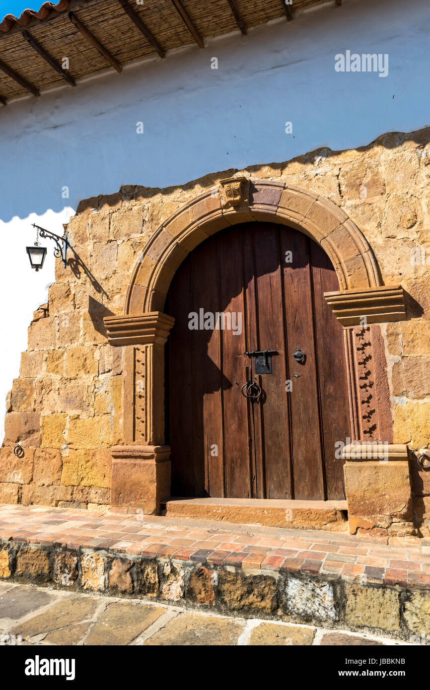 Colonial door on old town Barichara, Santander, Colombia Stock Photo ...