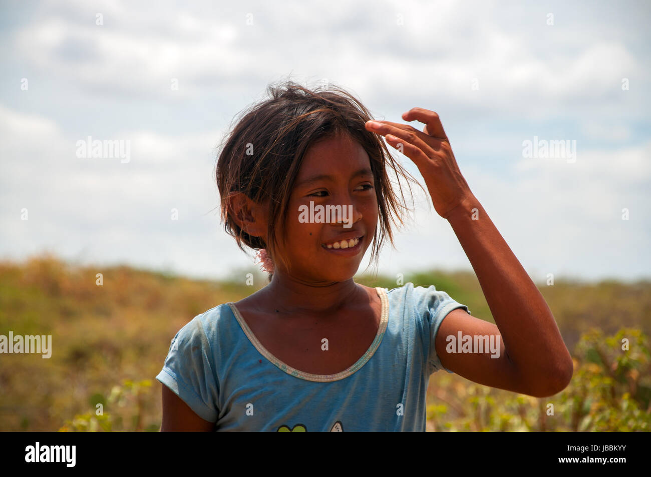 LA GUAJIRA, COLOMBIA - AUGUST 5: A Wayuu Indian child in the desert in ...
