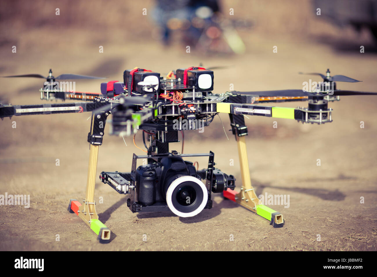 Preparing to take aero photo using octocopter flying drone Stock Photo ...
