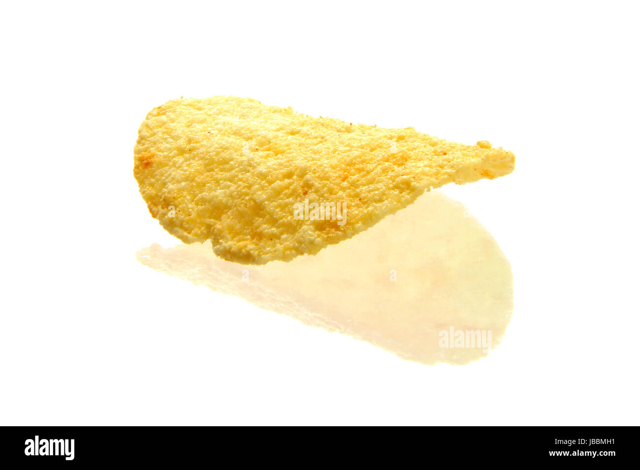 close up of one piece of fried potato chips isolated on white ...