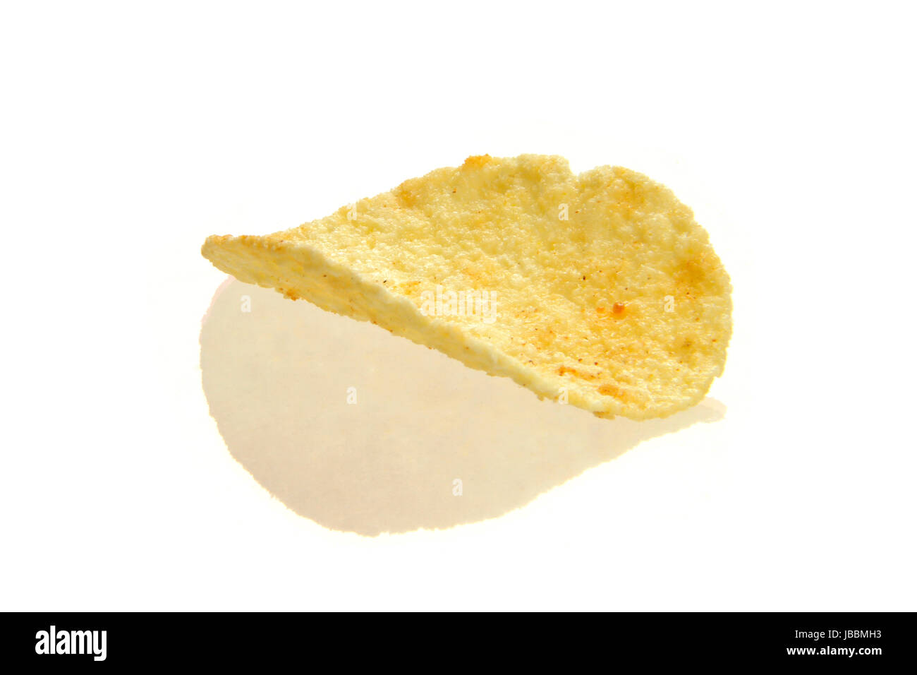 close up of one piece of fried potato chips isolated on white ...