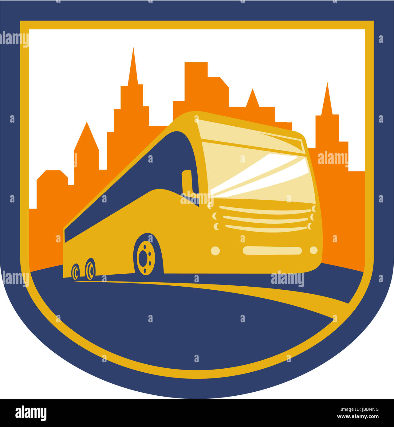 Illustration of a tourist coach bus shuttle viewed from low angle with ...