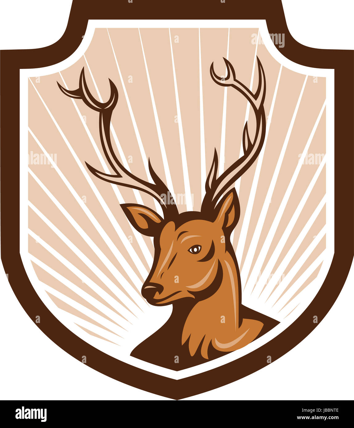 Illustration of a stag deer buck head facing front set inside shield ...