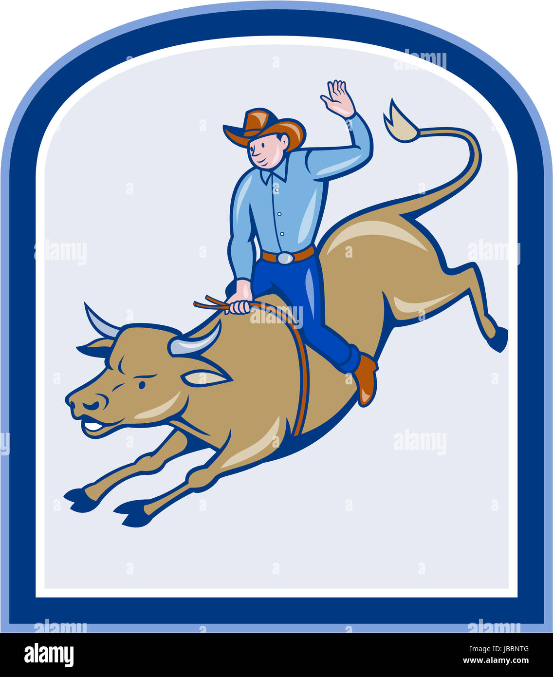 Illustration of rodeo cowboy riding bucking bull on isolated white ...