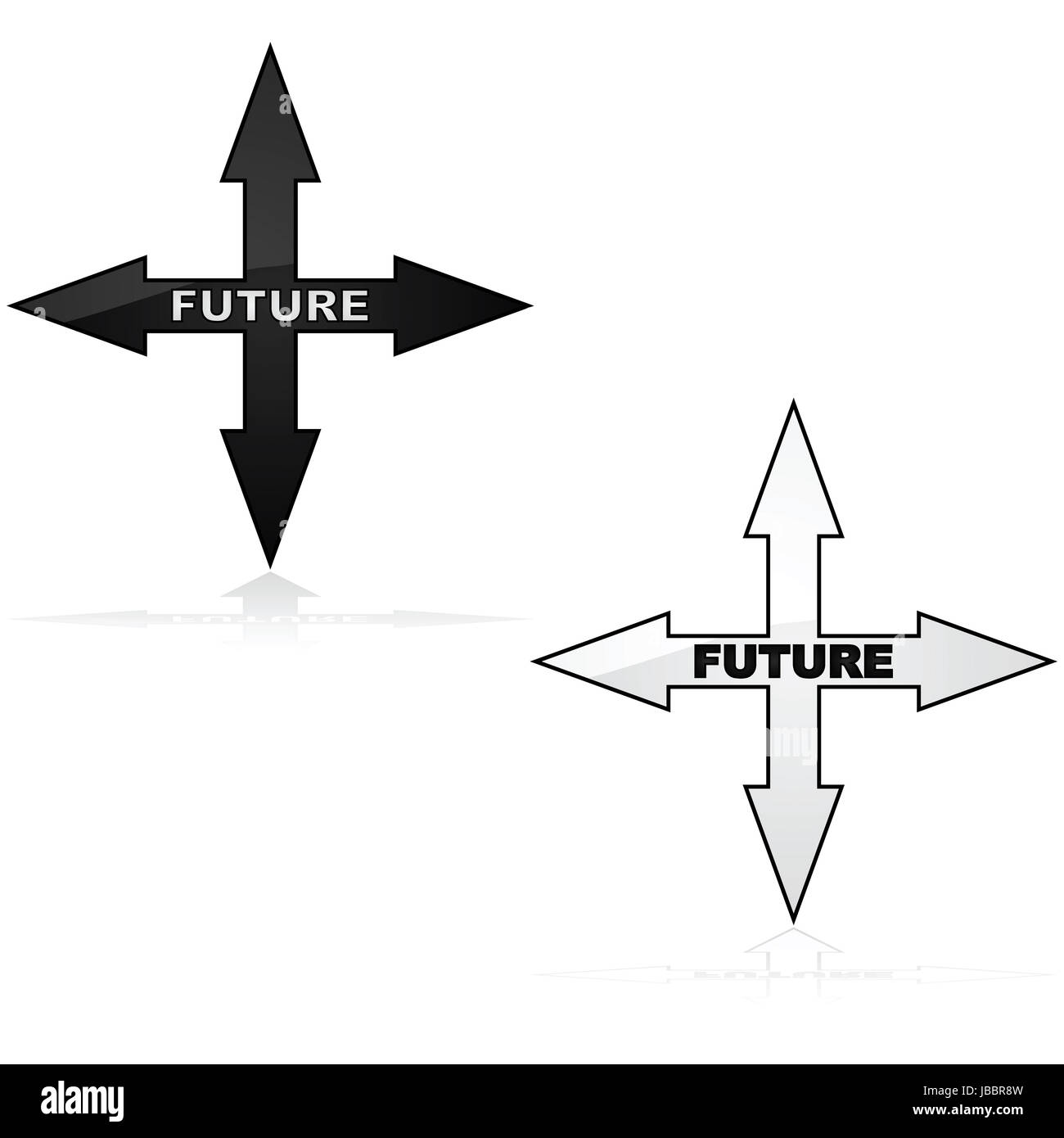 Concept illustration showing an icon with arrows pointed in four ...