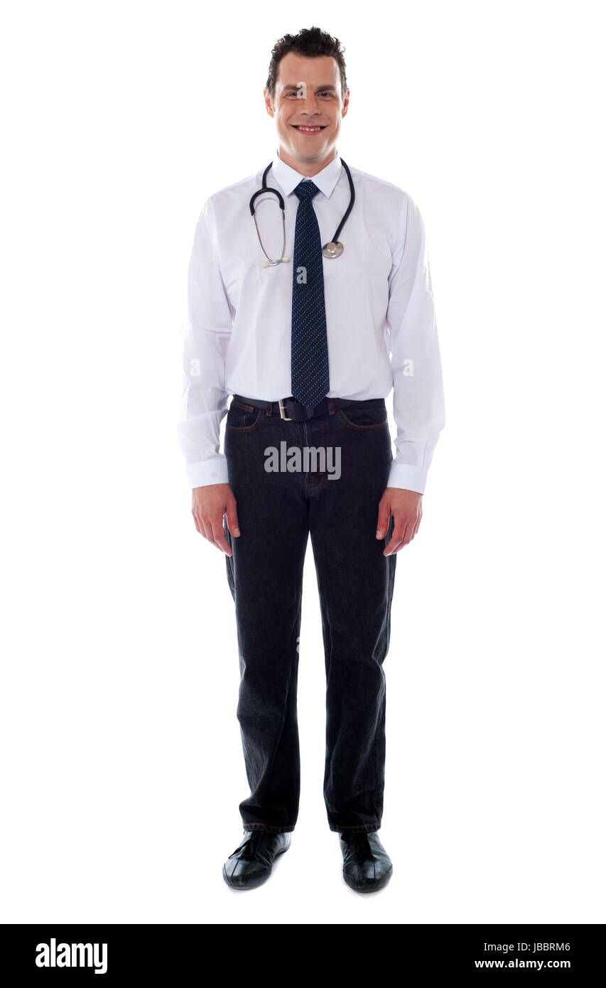 Confident medical male representative isolated over white background ...