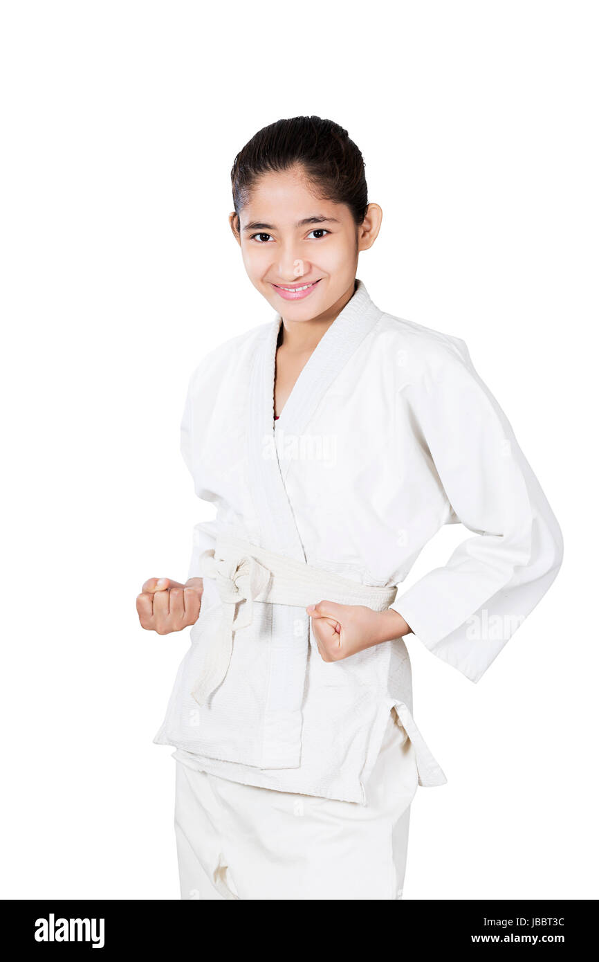 One Indian Young Girl Student Judo Martial Arts doing karate punches Stock Photo - Alamy
