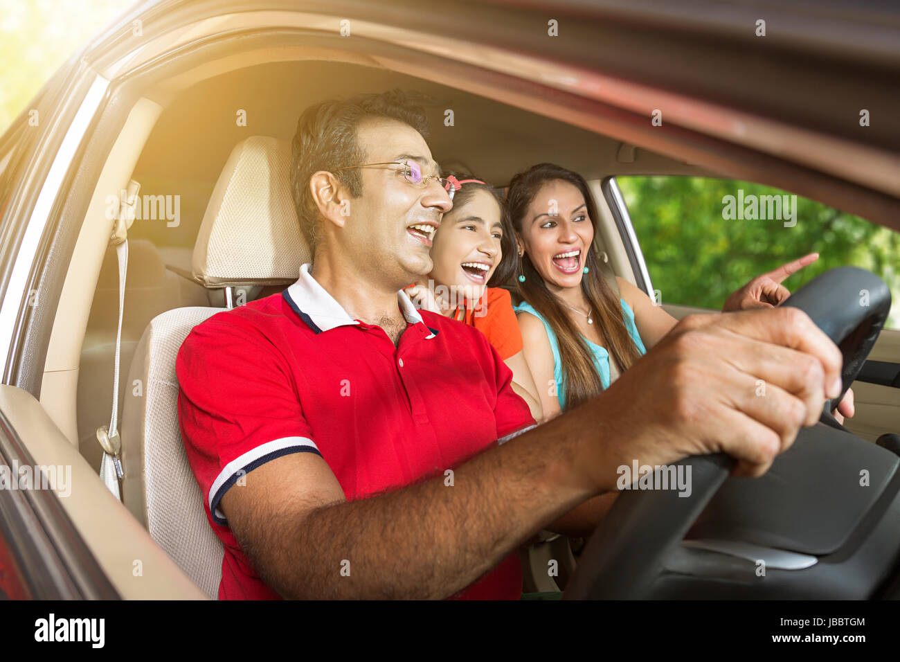 3 People Car Daughter Driving Family Girl Journey Parents Smiling ...