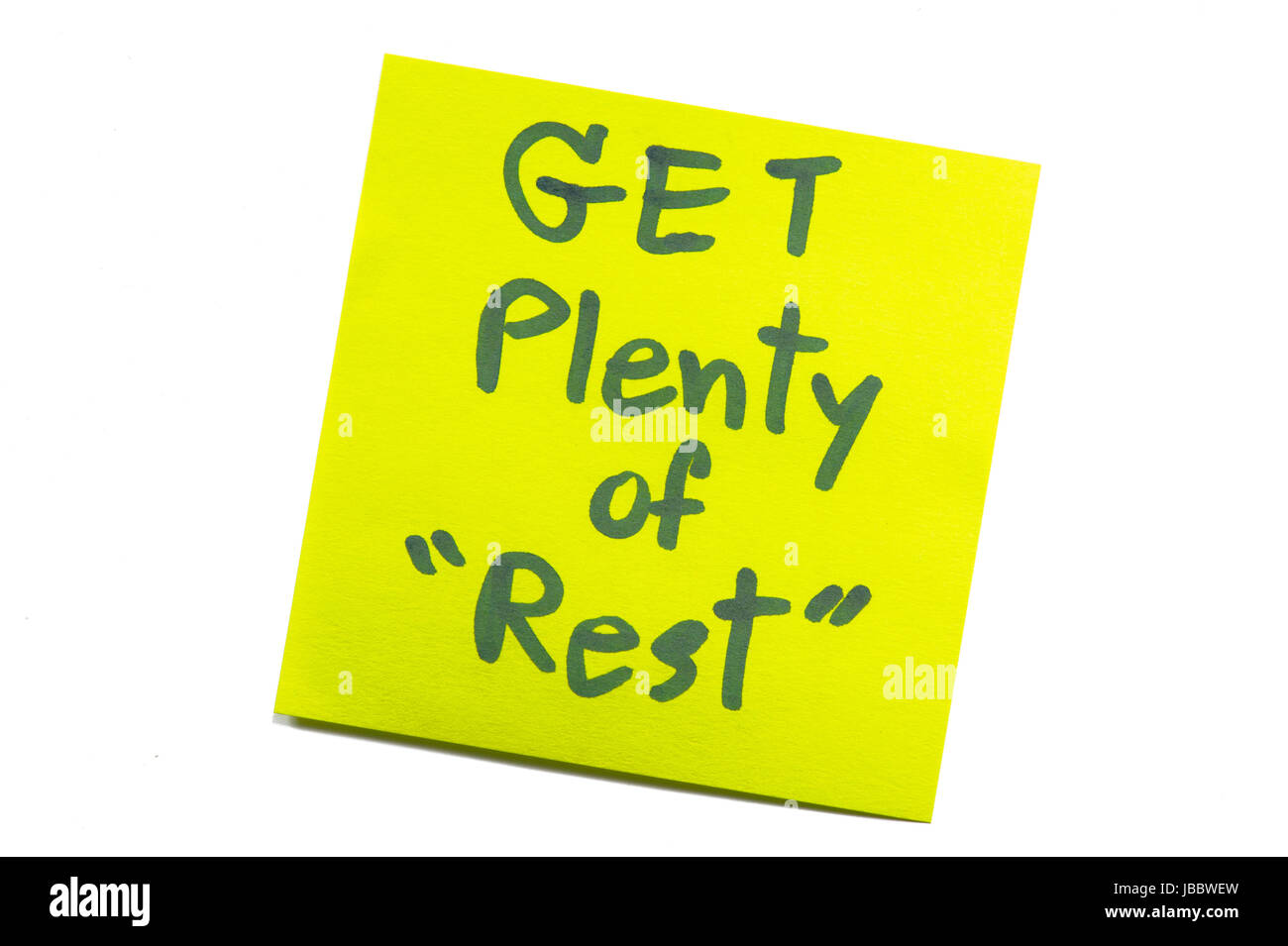 Sticky note with text "Get Plenty of Rest Stock Photo - Alamy