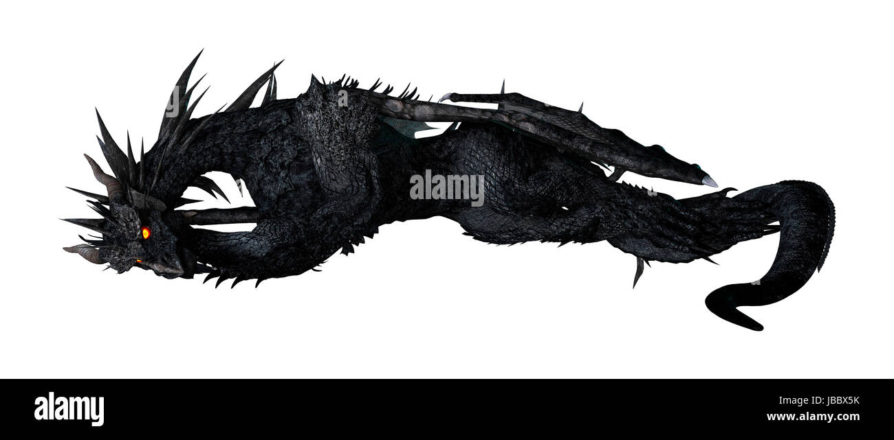 3D rendering of a fantasy black dragon isolated on white background ...