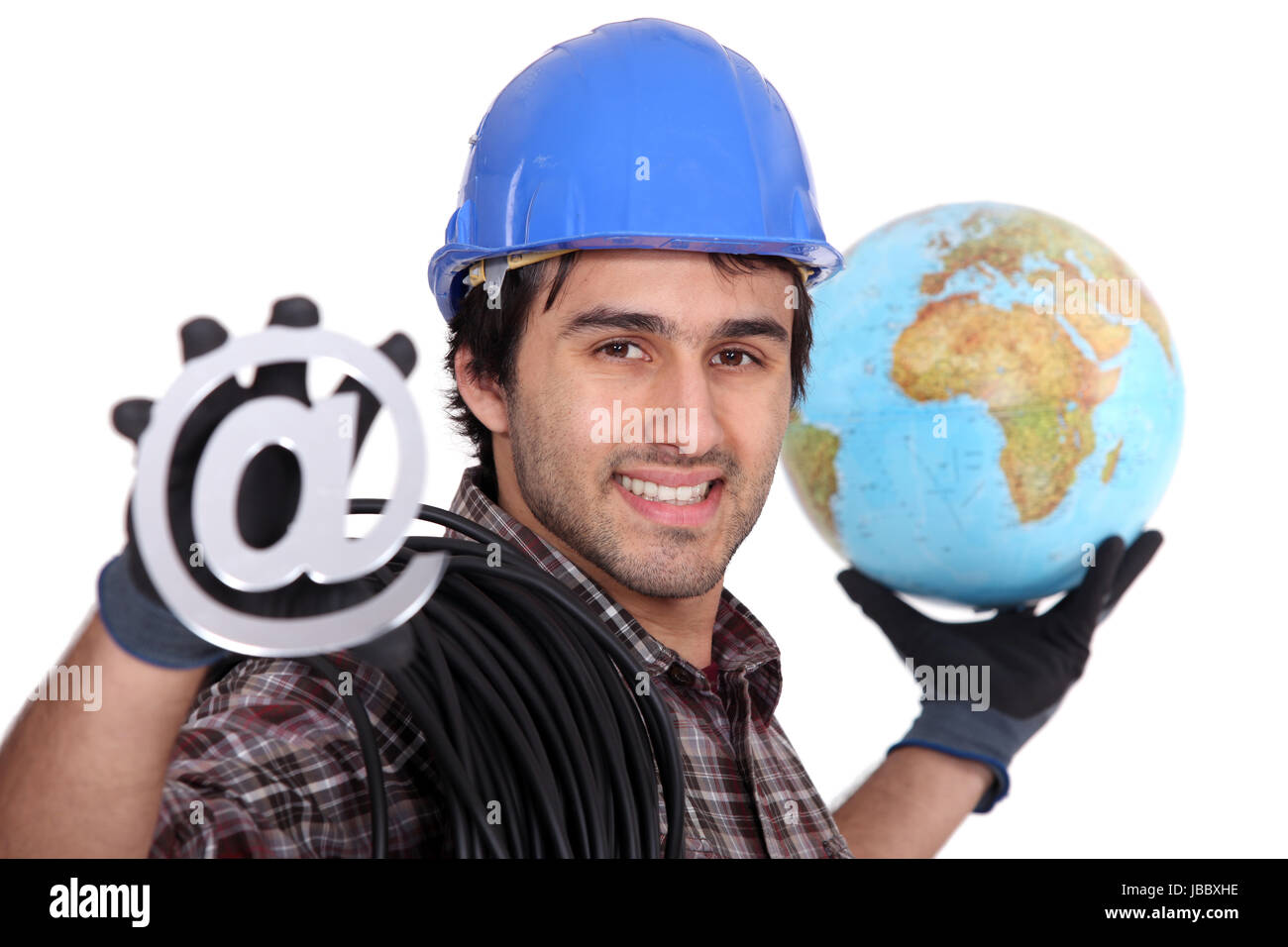 An electrician promoting the internet Stock Photo - Alamy