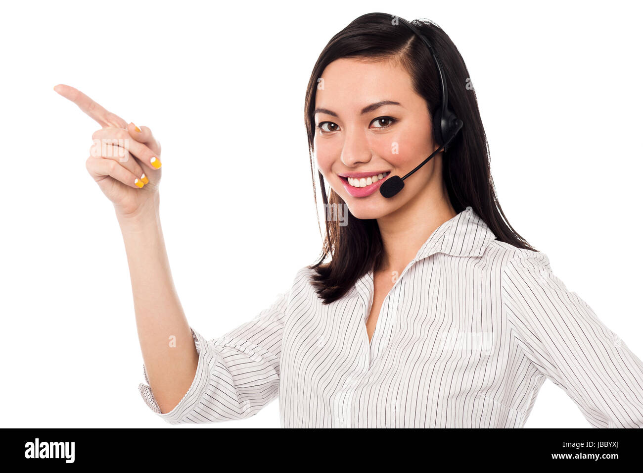 Cheerful female telecaller wearing headset hi-res stock photography and ...