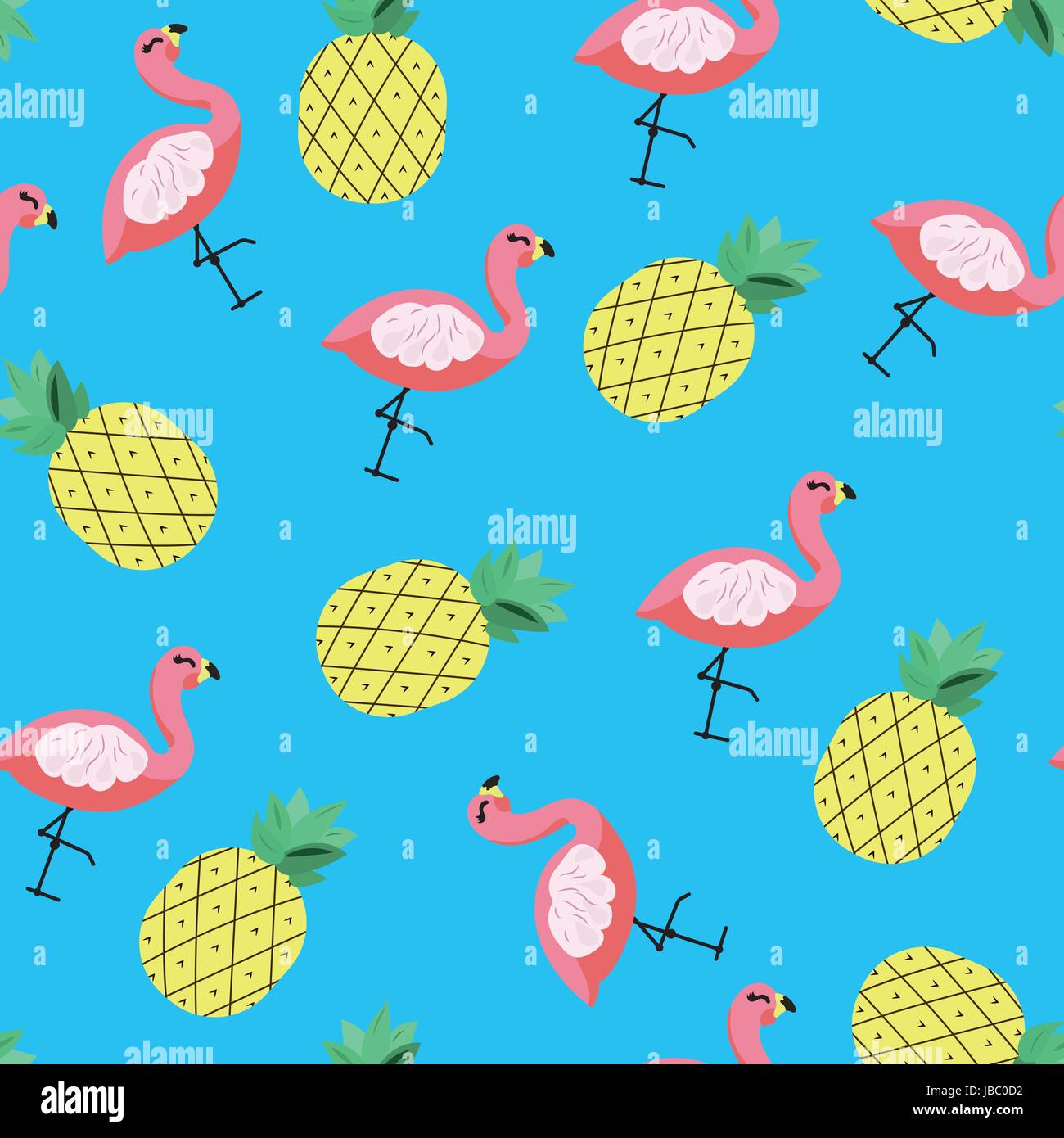 Seamless vector tropical pattern with pineapple and flamingo Stock ...