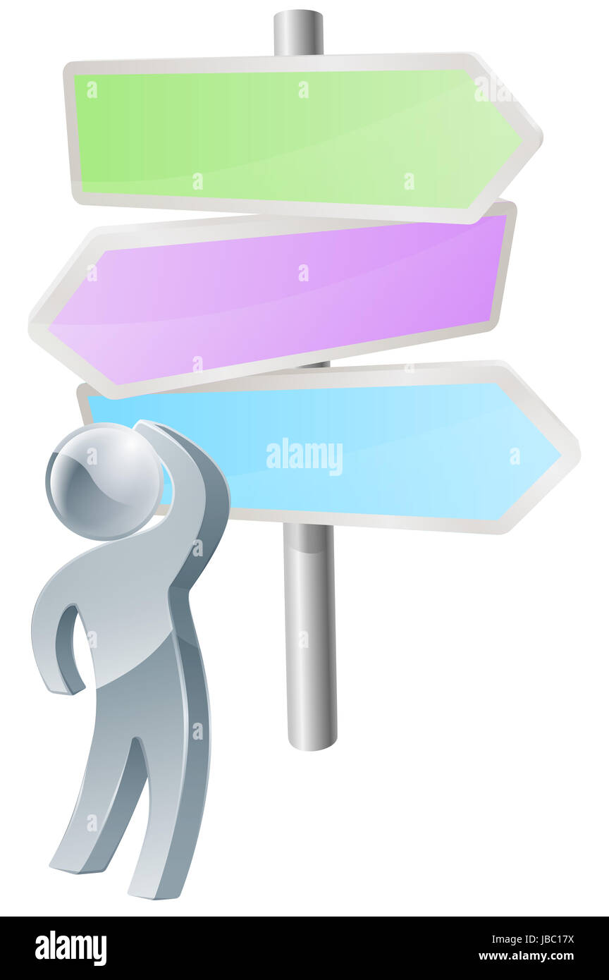 Confused man looking up signpost hi-res stock photography and images ...