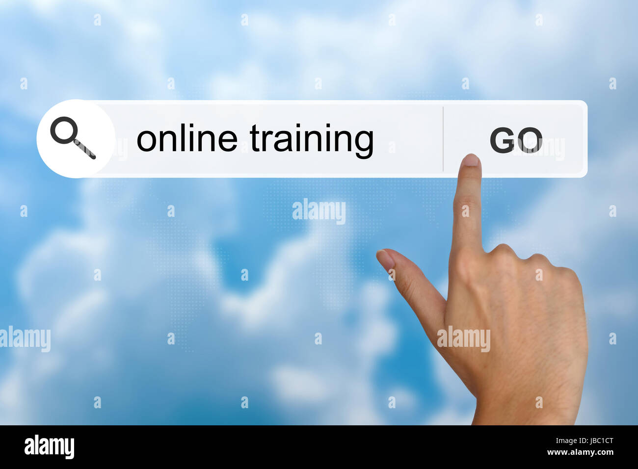 hand click online training button on search toolbar Stock Photo - Alamy