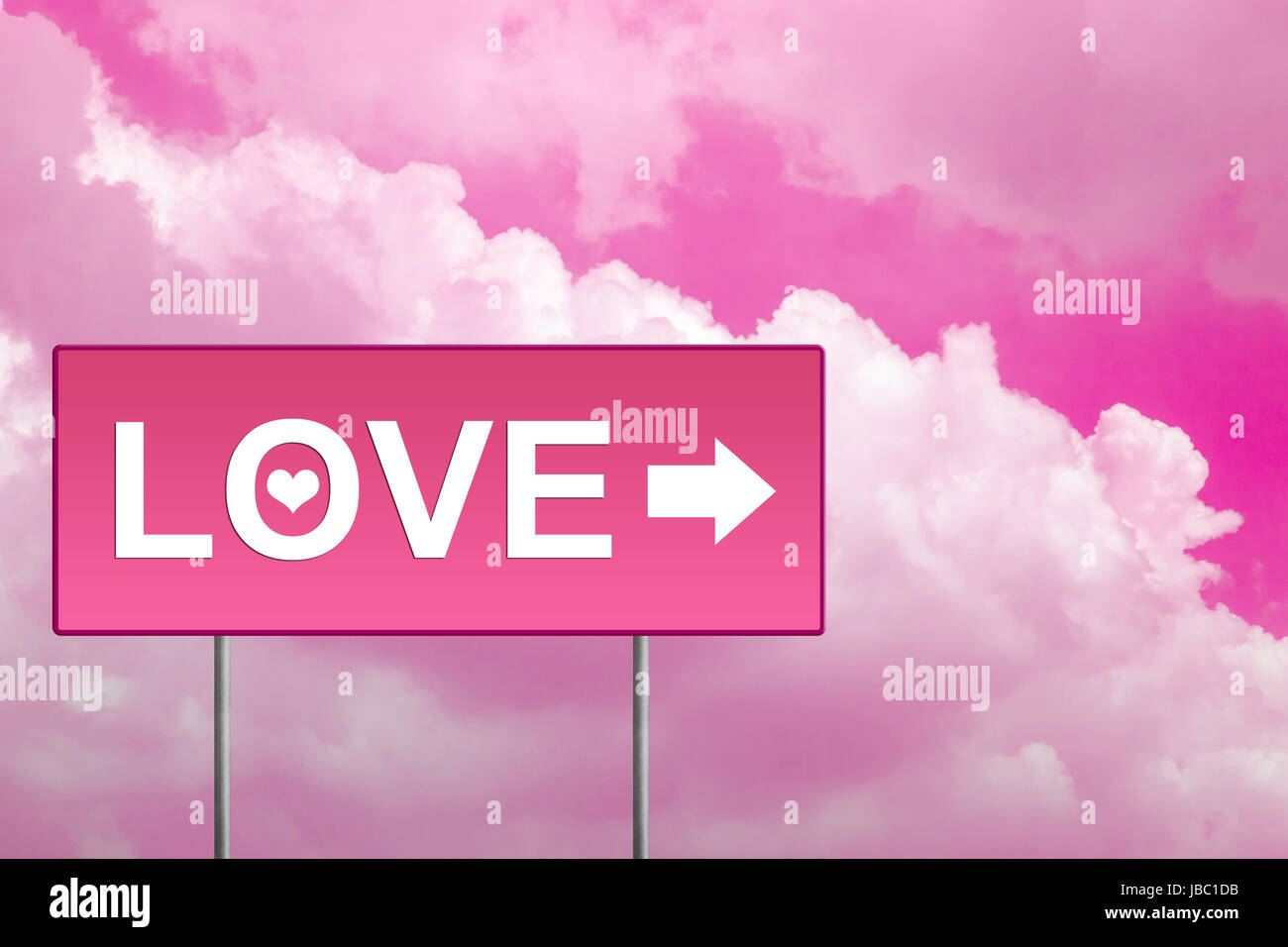 love on pink road sign with sky Stock Photo - Alamy