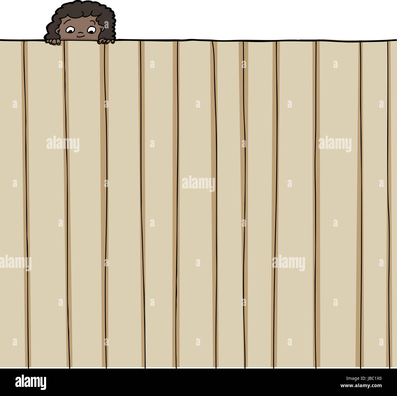 Curious girl peeking over top of fence Stock Photo - Alamy
