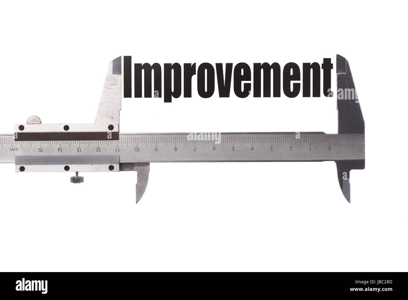 Shot of a caliper, measuring the word "Improvement Stock Photo - Alamy