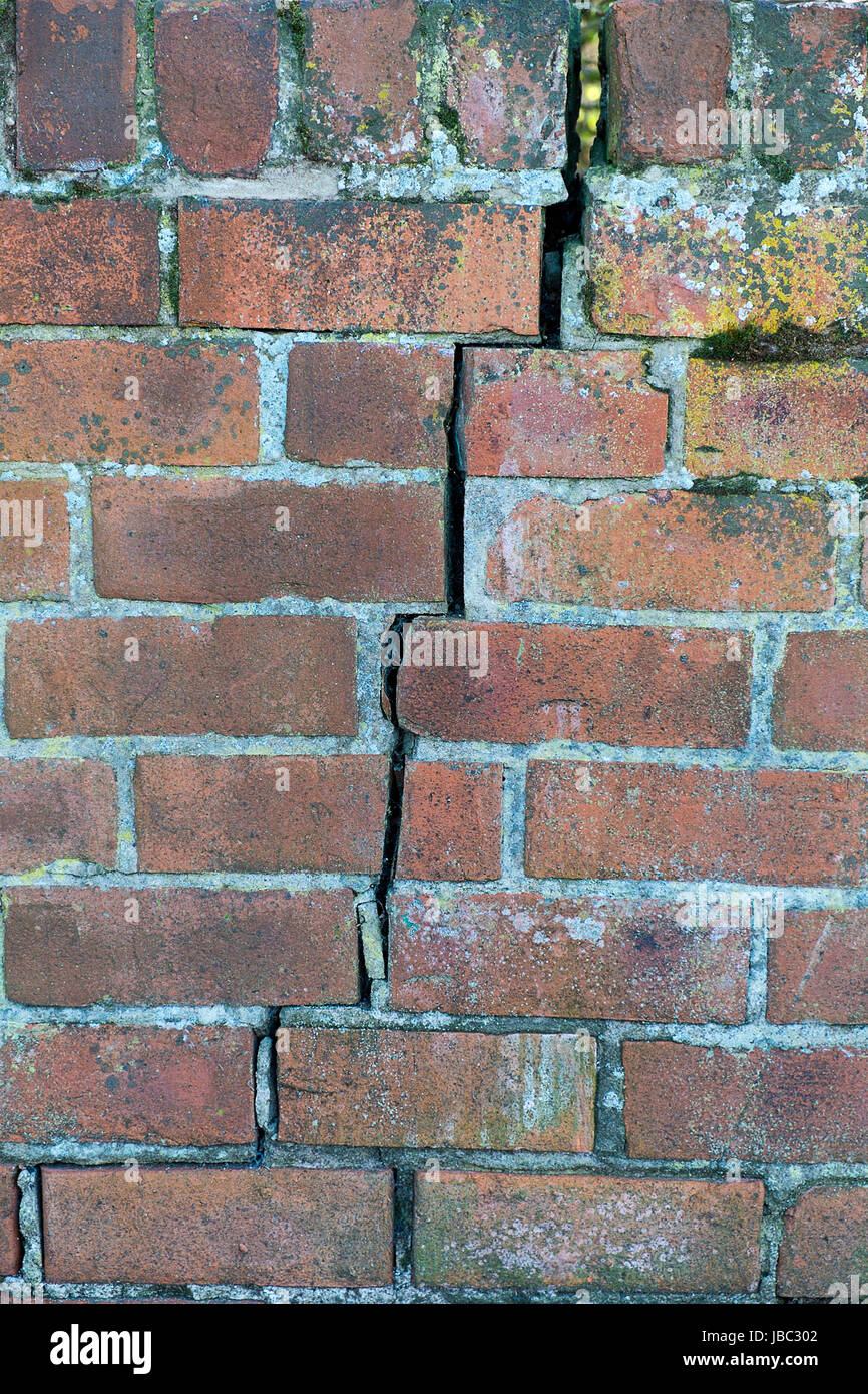 Brick wall with crack running through Stock Photo - Alamy