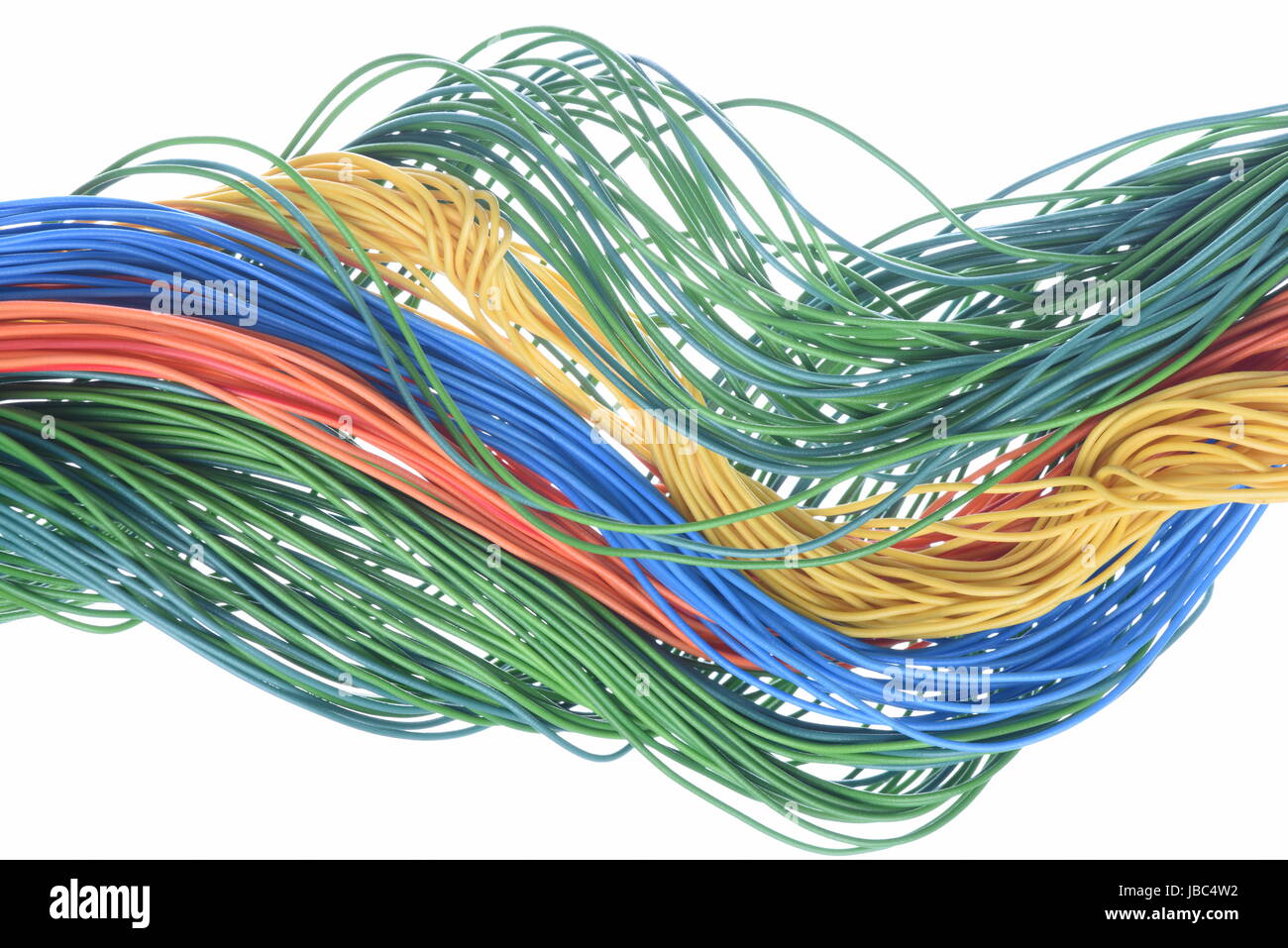 Multicolored computer and electrical cable isolated on white background ...