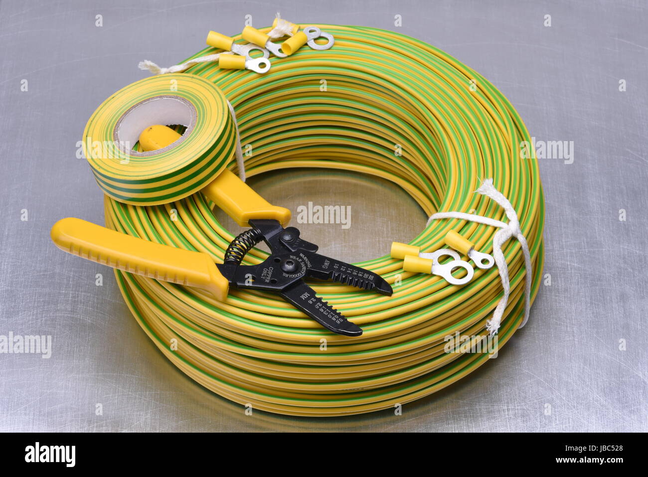 Tools and component kit to use in electrical installations Stock Photo ...