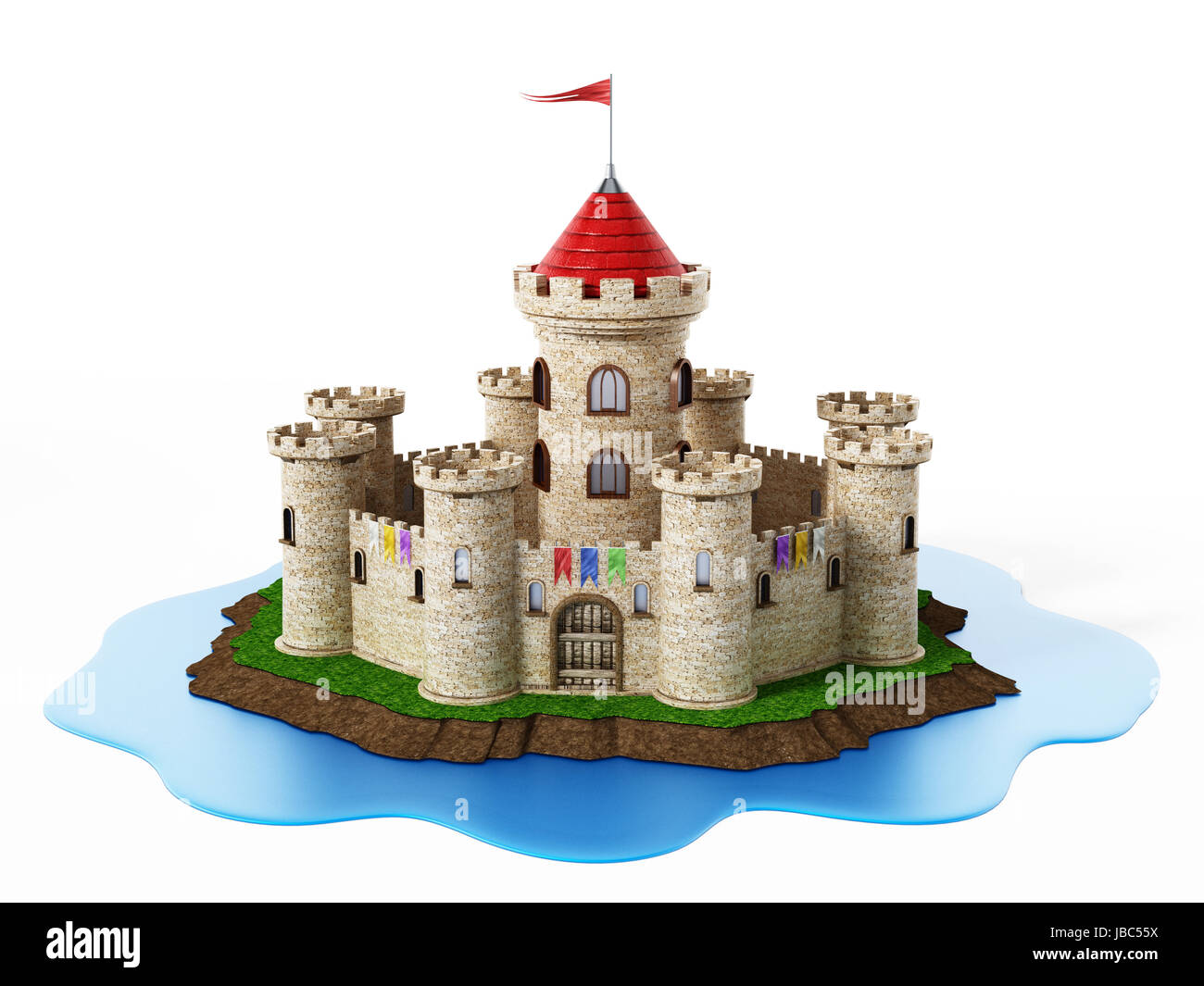 Fantastic medieval castle isolated on white background Stock Photo - Alamy