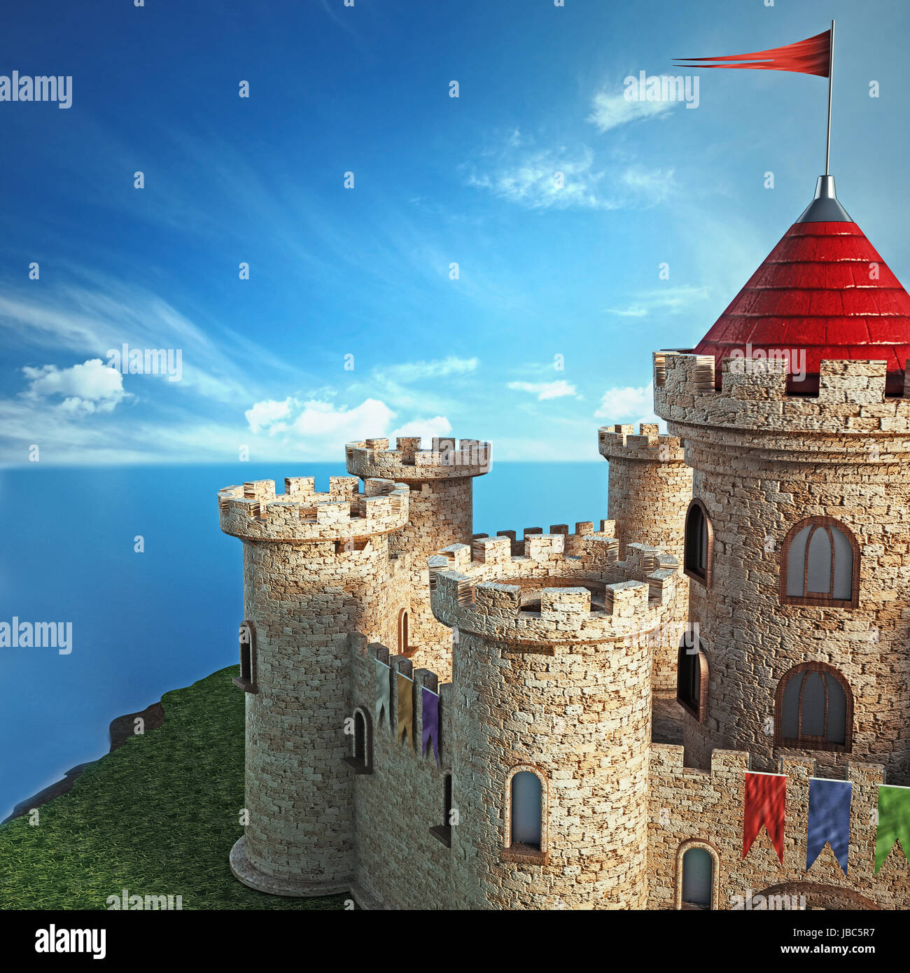 Fantastic medieval castle under dramatic blue sky Stock Photo - Alamy