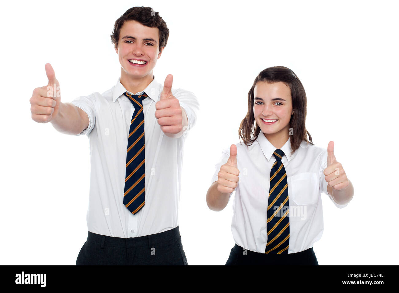 Students showing thumbs up to camera isolated over white Stock Photo ...