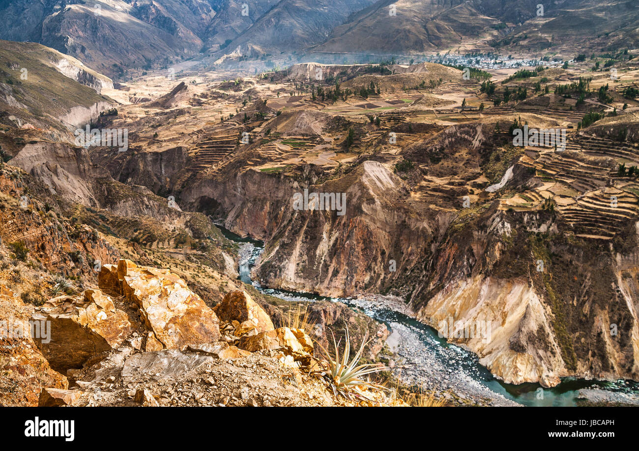 Colca Canyon view from hiking path in Chivay, near Arequipa, Peru Stock ...
