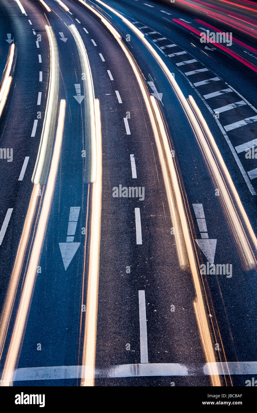 Motion blurred city road traffic (color toned image Stock Photo - Alamy